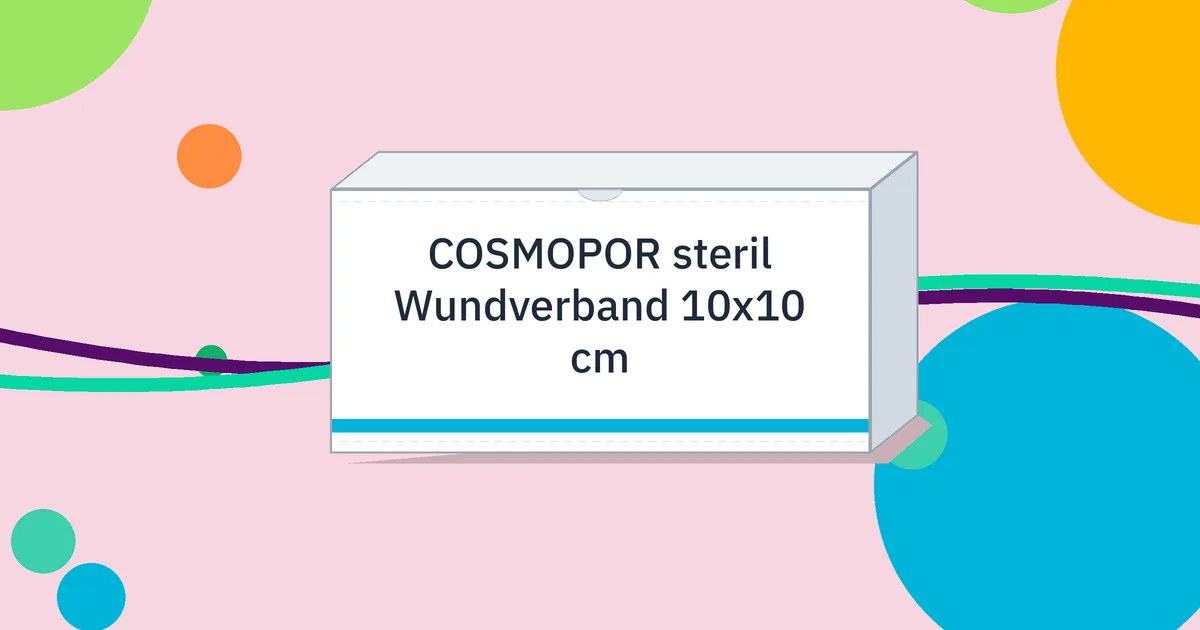 Symbolbild: Packung mit der Aufschrift COSMOPOR steril Wundverband 10x10 cm (PZN 20165708) – Verfügbarkeit und Bezug in Apotheken in Frankfurt am Main