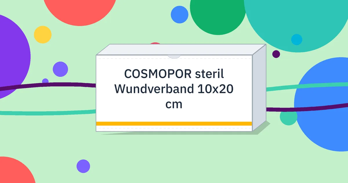 Symbolbild: Packung mit der Aufschrift COSMOPOR steril Wundverband 10x20 cm (PZN 10092641) – Verfügbarkeit und Bezug in Apotheken in Frankfurt am Main