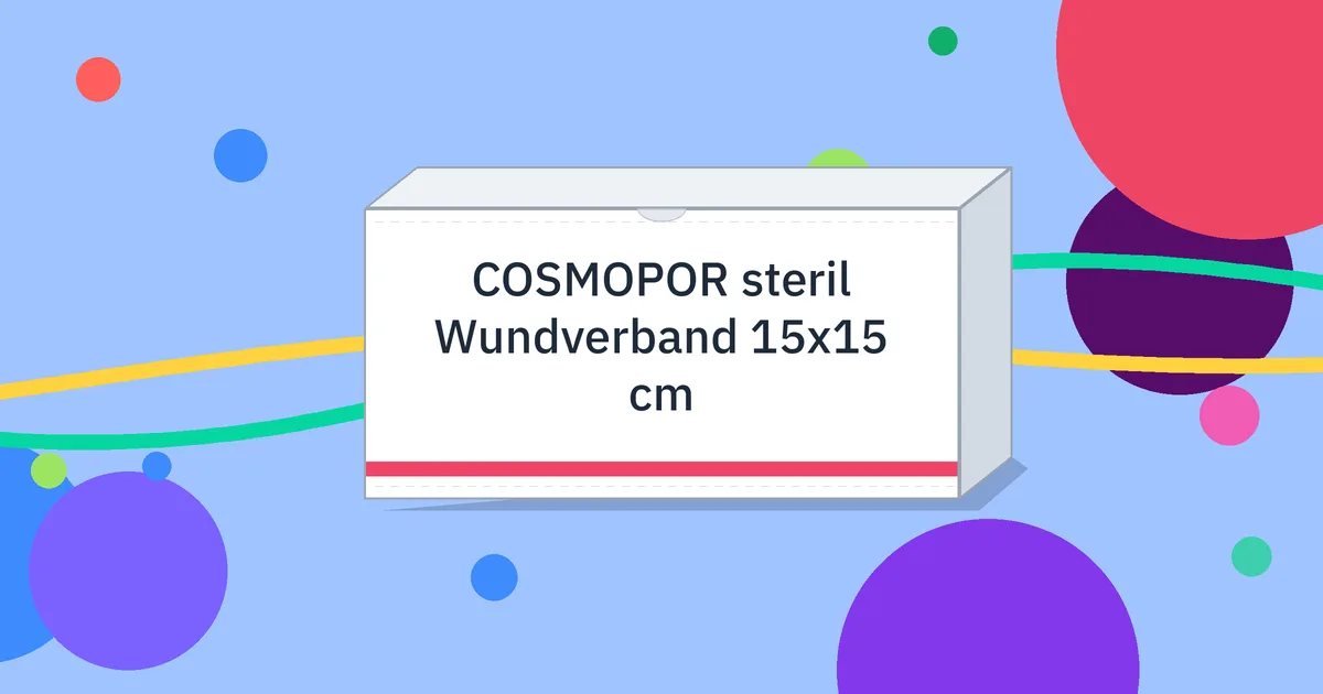 Symbolbild: Packung mit der Aufschrift COSMOPOR steril Wundverband 15x15 cm (PZN 19699497) – Verfügbarkeit und Bezug in Apotheken in Frankfurt am Main