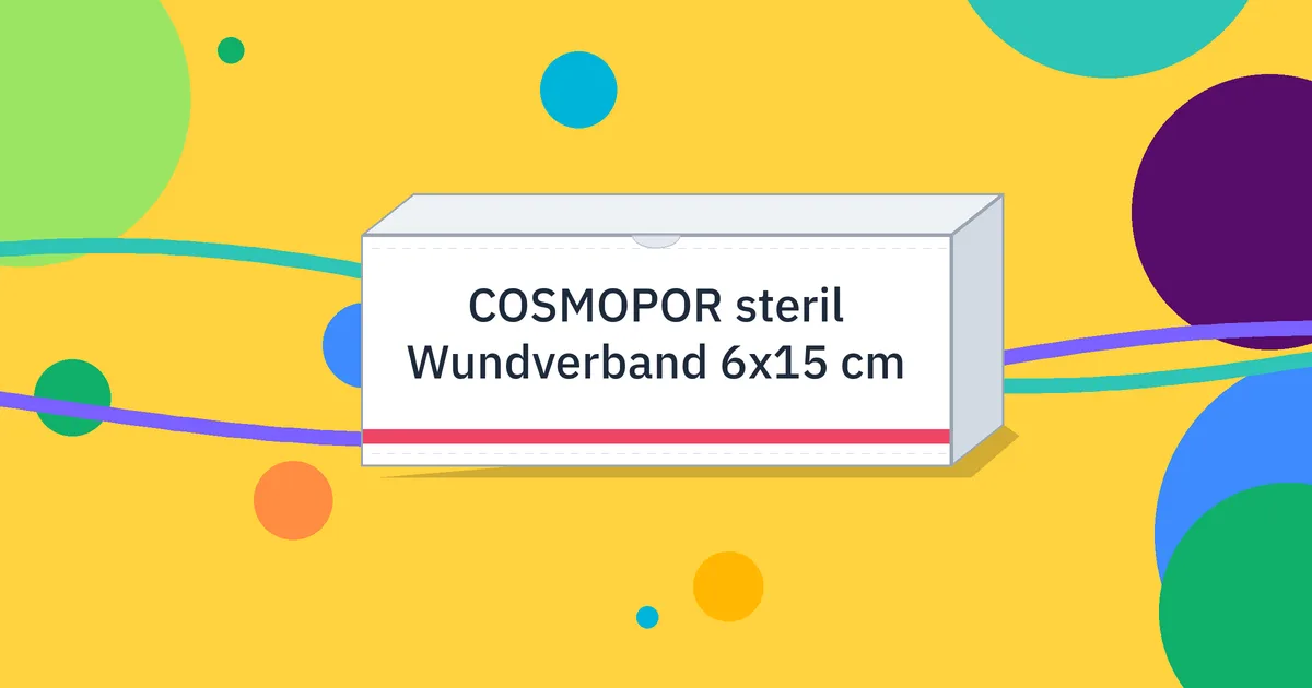 Symbolbild: Packung mit der Aufschrift COSMOPOR steril Wundverband 6x15 cm (PZN 20098142) – Verfügbarkeit und Bezug in Apotheken in Frankfurt am Main