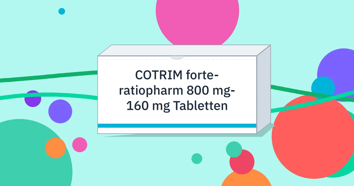 Symbolbild: Packung mit der Aufschrift COTRIM forte-ratiopharm 800 mg-160 mg Tabletten (PZN 17550638) – Verfügbarkeit und Bezug in Apotheken in Frankfurt am Main