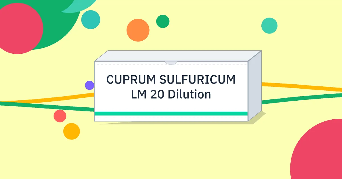 Symbolbild: Packung mit der Aufschrift CUPRUM SULFURICUM LM 20 Dilution (PZN 12839127) – Verfügbarkeit und Bezug in Apotheken in Frankfurt am Main