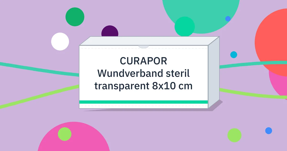 Symbolbild: Packung mit der Aufschrift CURAPOR Wundverband steril transparent 8x10 cm (PZN 11531427) – Verfügbarkeit und Bezug in Apotheken in Frankfurt am Main