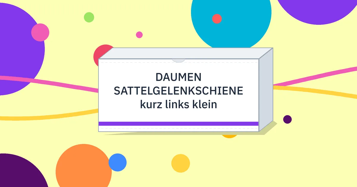 Symbolbild: Packung mit der Aufschrift DAUMEN SATTELGELENKSCHIENE kurz links klein (PZN 02639605) – Verfügbarkeit und Bezug in Apotheken in Frankfurt am Main