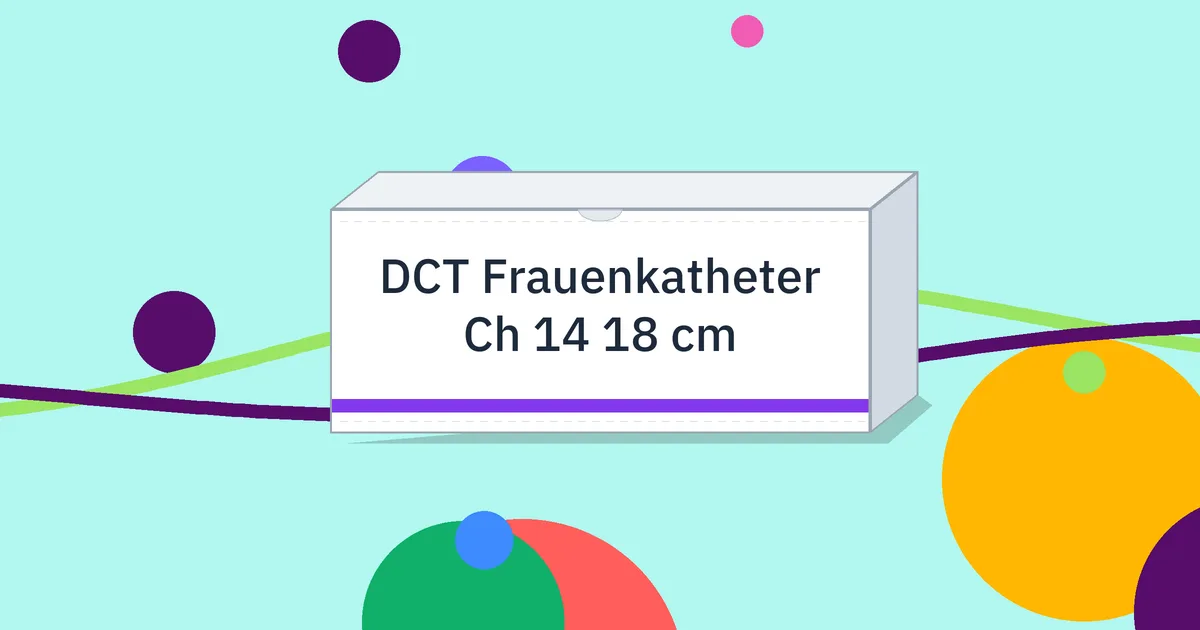 Symbolbild: Packung mit der Aufschrift DCT Frauenkatheter Ch 14 18 cm (PZN 09787332) – Verfügbarkeit und Bezug in Apotheken in Frankfurt am Main