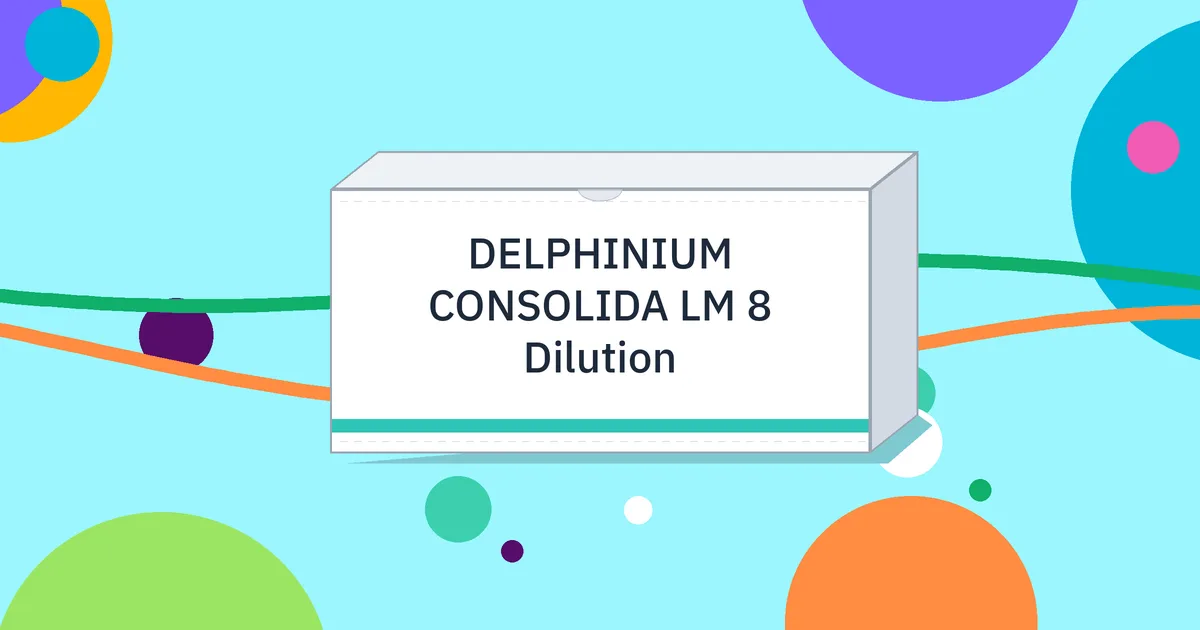 Symbolbild: Packung mit der Aufschrift DELPHINIUM CONSOLIDA LM 8 Dilution (PZN 13463256) – Verfügbarkeit und Bezug in Apotheken in Frankfurt am Main