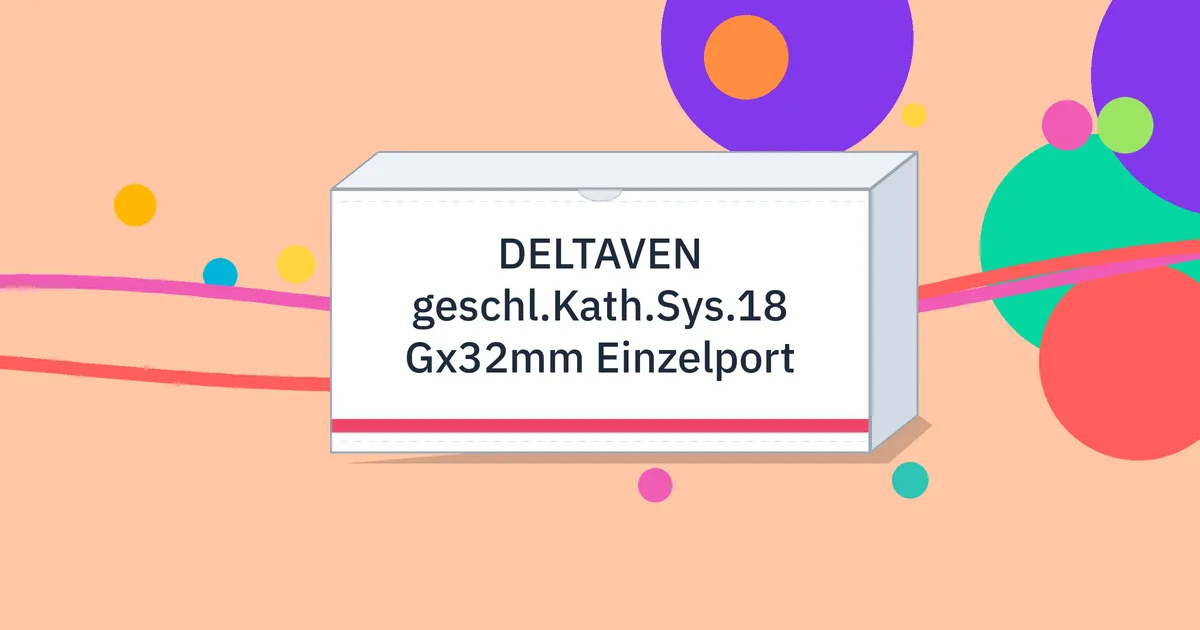 Symbolbild: Packung mit der Aufschrift DELTAVEN geschl.Kath.Sys.18 Gx32mm Einzelport (PZN 13976978) – Verfügbarkeit und Bezug in Apotheken in Frankfurt am Main