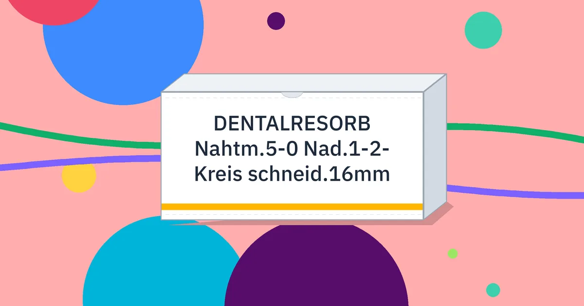 Symbolbild: Packung mit der Aufschrift DENTALRESORB Nahtm.5-0 Nad.1-2-Kreis schneid.16mm (PZN 16756852) – Verfügbarkeit und Bezug in Apotheken in Frankfurt am Main