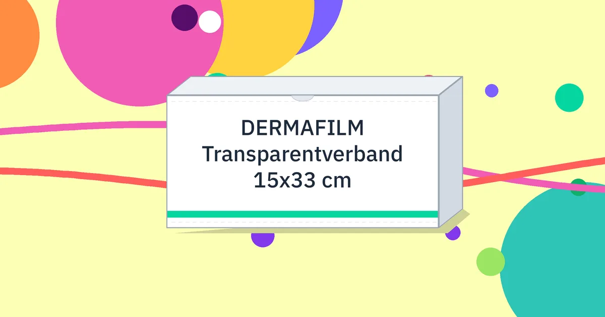 Symbolbild: Packung mit der Aufschrift DERMAFILM Transparentverband 15x33 cm (PZN 17610748) – Verfügbarkeit und Bezug in Apotheken in Frankfurt am Main