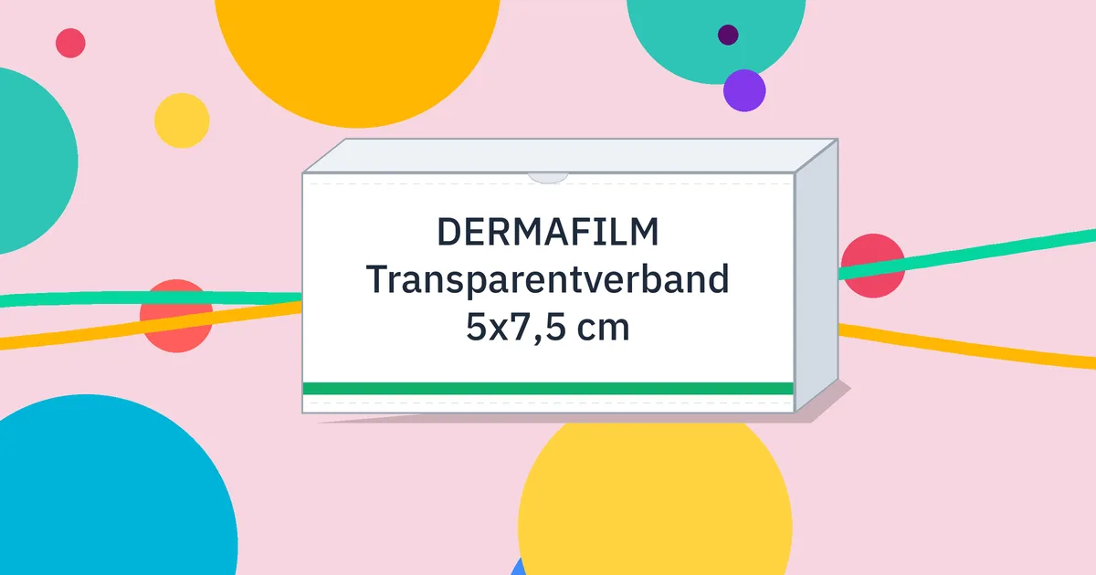 Symbolbild: Packung mit der Aufschrift DERMAFILM Transparentverband 5x7,5 cm (PZN 17610642) – Verfügbarkeit und Bezug in Apotheken in Frankfurt am Main