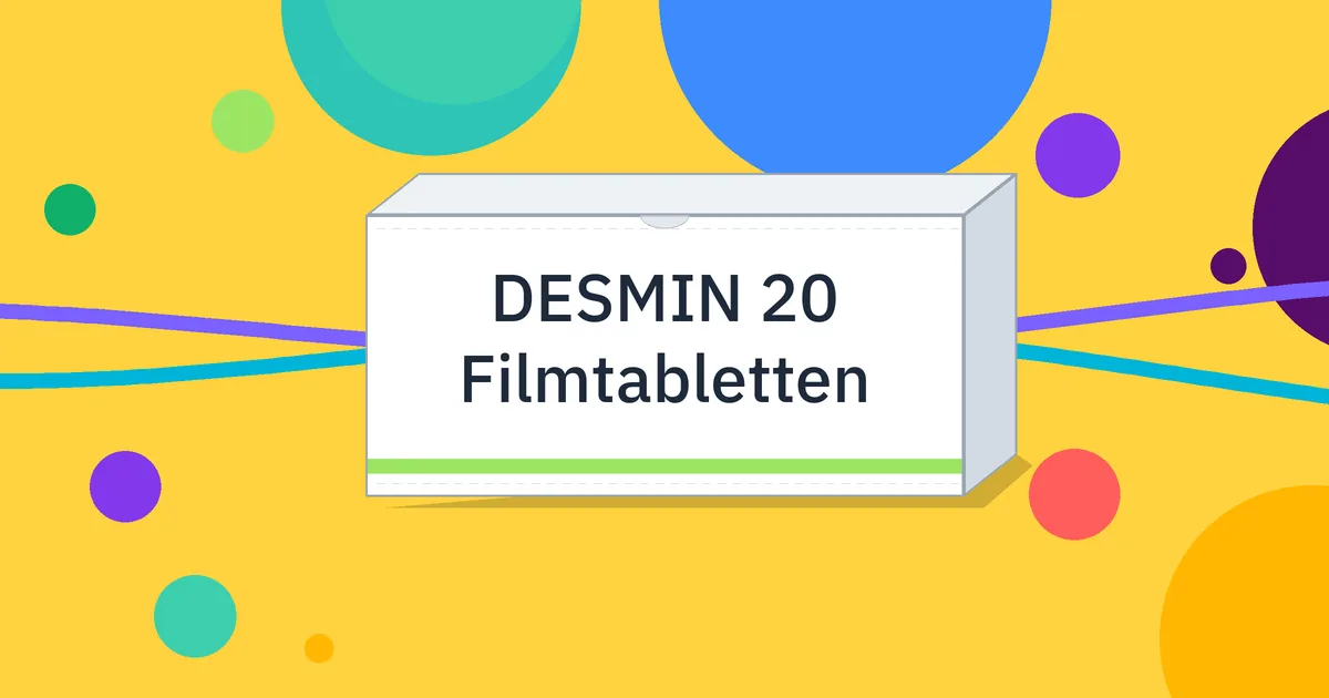 Symbolbild: Packung mit der Aufschrift DESMIN 20 Filmtabletten (PZN 02742970) – Verfügbarkeit und Bezug in Apotheken in Frankfurt am Main