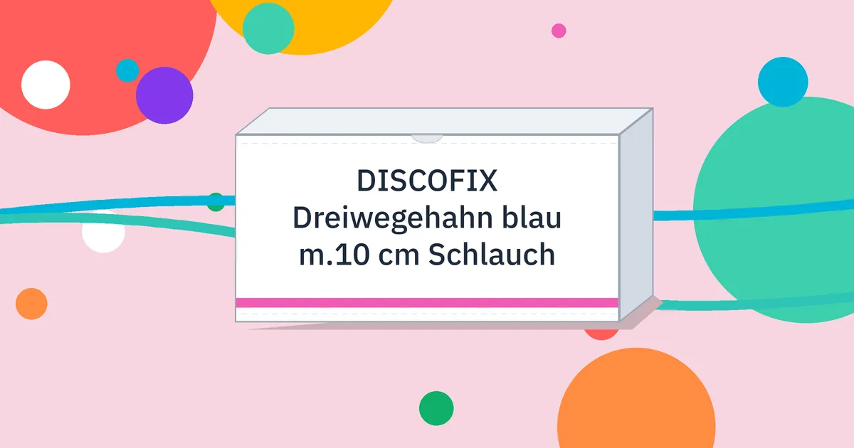 Symbolbild: Packung mit der Aufschrift DISCOFIX Dreiwegehahn blau m.10 cm Schlauch (PZN 11177948) – Verfügbarkeit und Bezug in Apotheken in Frankfurt am Main