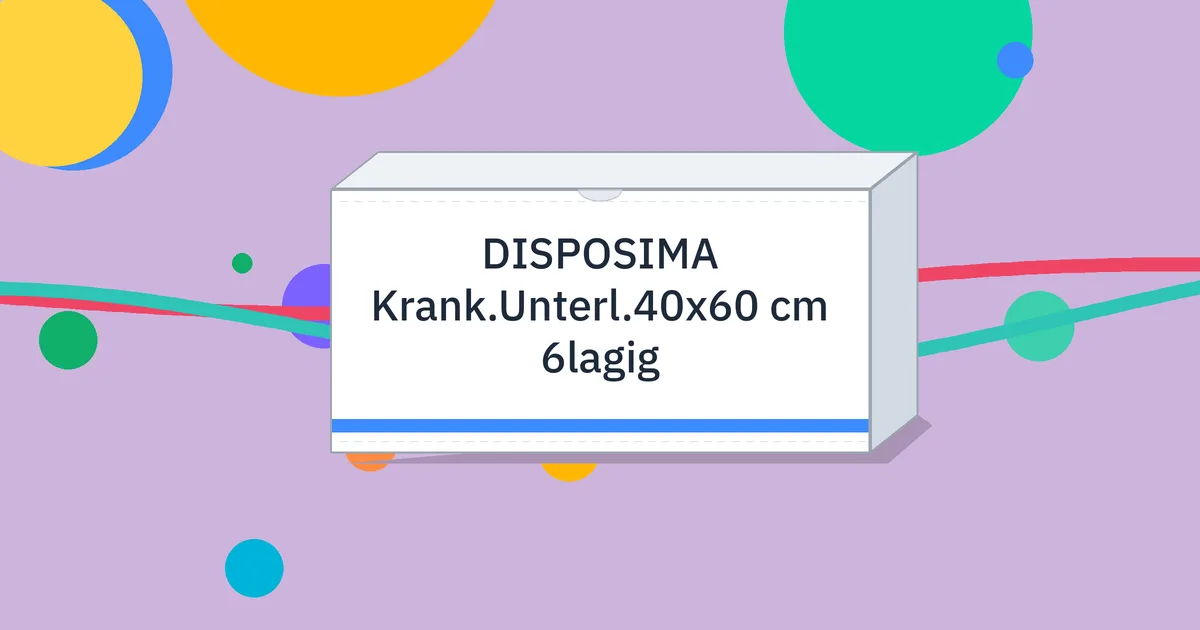 Symbolbild: Packung mit der Aufschrift DISPOSIMA Krank.Unterl.40x60 cm 6lagig (PZN 15997743) – Verfügbarkeit und Bezug in Apotheken in Frankfurt am Main