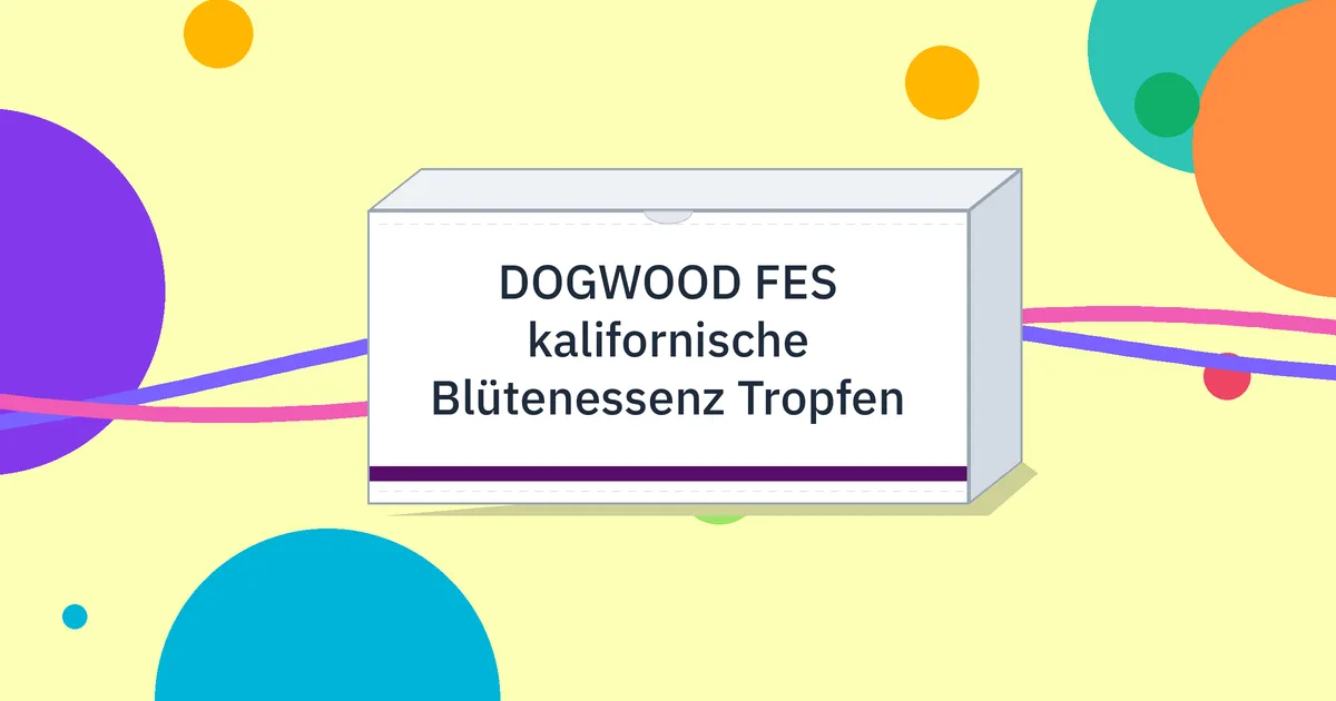 Symbolbild: Packung mit der Aufschrift DOGWOOD FES kalifornische Blütenessenz Tropfen (PZN 09172197) – Verfügbarkeit und Bezug in Apotheken in Frankfurt am Main