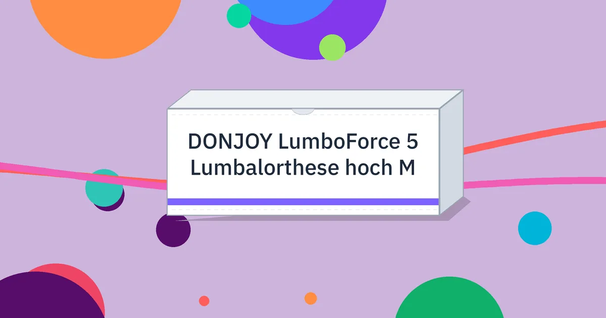 Symbolbild: Packung mit der Aufschrift DONJOY LumboForce 5 Lumbalorthese hoch M (PZN 19378221) – Verfügbarkeit und Bezug in Apotheken in Frankfurt am Main