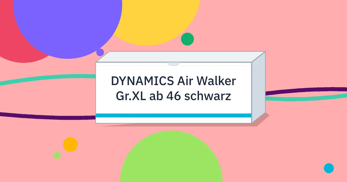 Symbolbild: Packung mit der Aufschrift DYNAMICS Air Walker Gr.XL ab 46 schwarz (PZN 10631523) – Verfügbarkeit und Bezug in Apotheken in Frankfurt am Main