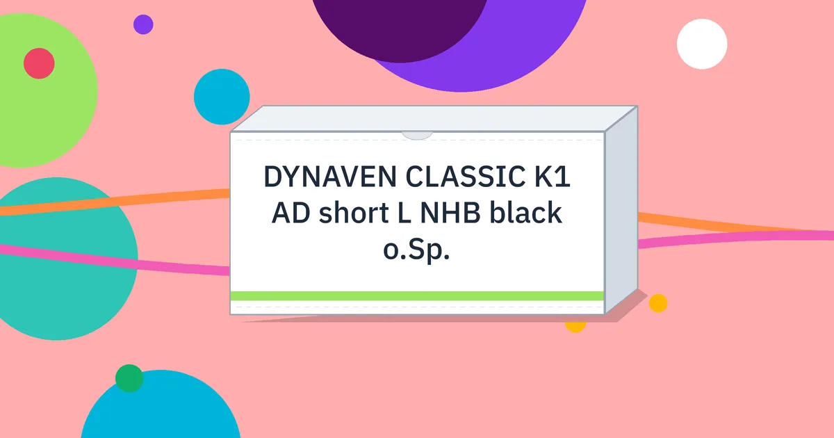 Symbolbild: Packung mit der Aufschrift DYNAVEN CLASSIC K1 AD short L NHB black o.Sp. (PZN 18414498) – Verfügbarkeit und Bezug in Apotheken in Frankfurt am Main