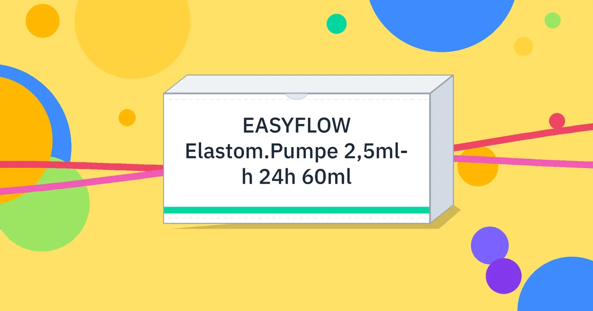 Symbolbild: Packung mit der Aufschrift EASYFLOW Elastom.Pumpe 2,5ml-h 24h 60ml (PZN 18095627) – Verfügbarkeit und Bezug in Apotheken in Frankfurt am Main