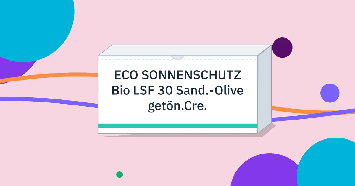 Symbolbild: Packung mit der Aufschrift ECO SONNENSCHUTZ Bio LSF 30 Sand.-Olive getön.Cre. (PZN 12579873) – Verfügbarkeit und Bezug in Apotheken in Frankfurt am Main