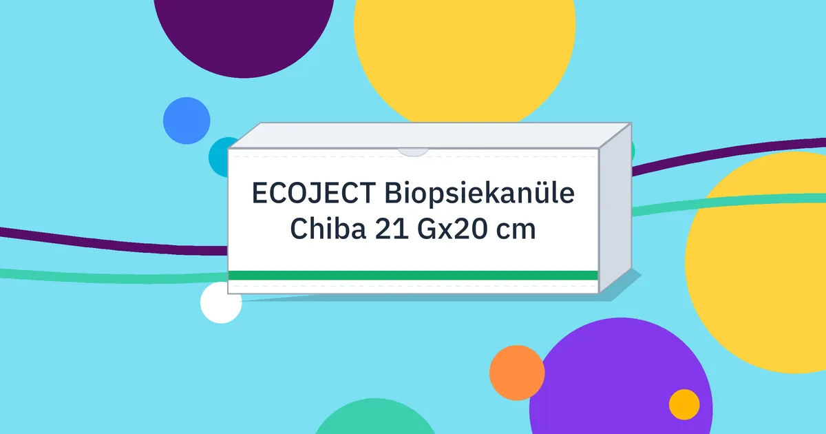 Symbolbild: Packung mit der Aufschrift ECOJECT Biopsiekanüle Chiba 21 Gx20 cm (PZN 06125292) – Verfügbarkeit und Bezug in Apotheken in Frankfurt am Main
