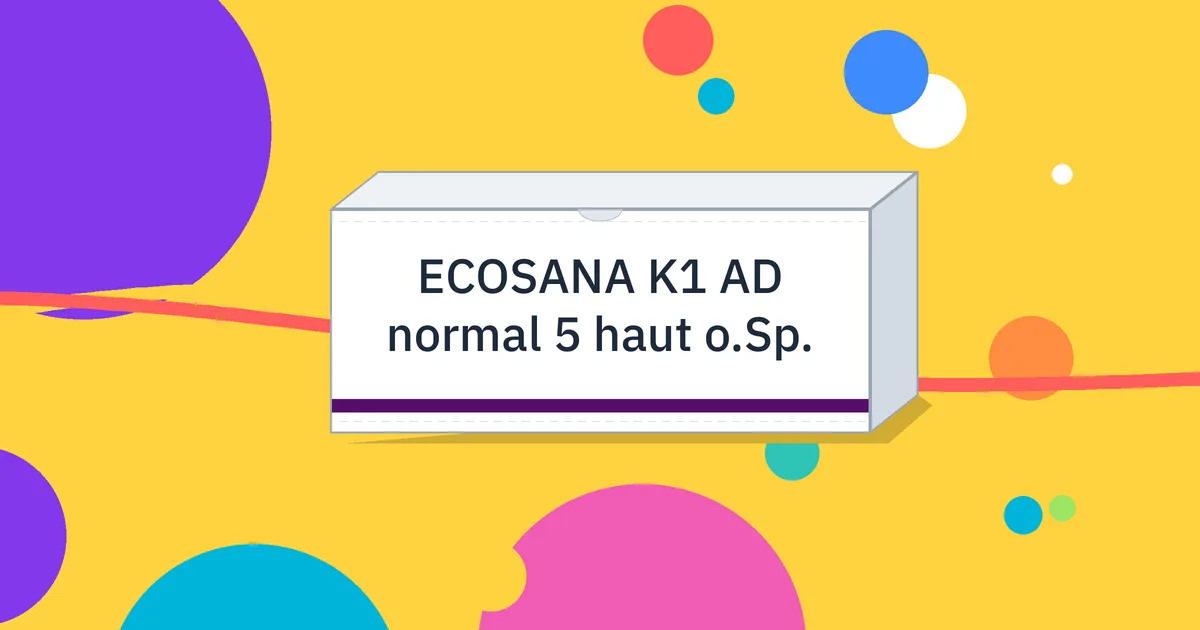 Symbolbild: Packung mit der Aufschrift ECOSANA K1 AD normal 5 haut o.Sp. (PZN 04725102) – Verfügbarkeit und Bezug in Apotheken in Frankfurt am Main