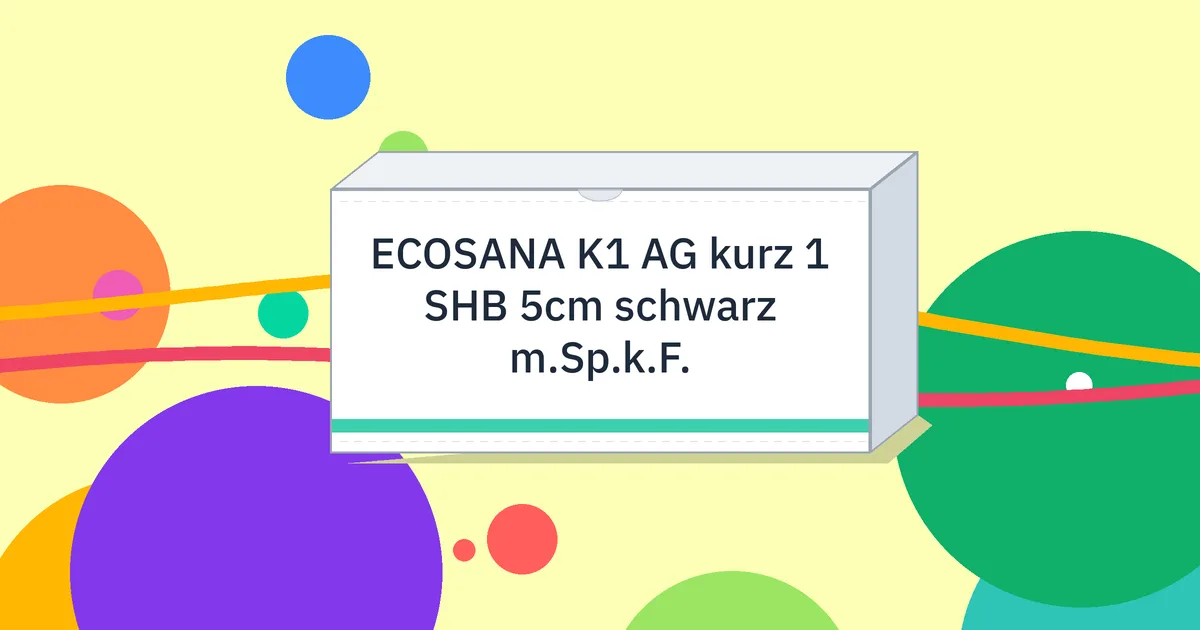 Symbolbild: Packung mit der Aufschrift ECOSANA K1 AG kurz 1 SHB 5cm schwarz m.Sp.k.F. (PZN 04725674) – Verfügbarkeit und Bezug in Apotheken in Frankfurt am Main