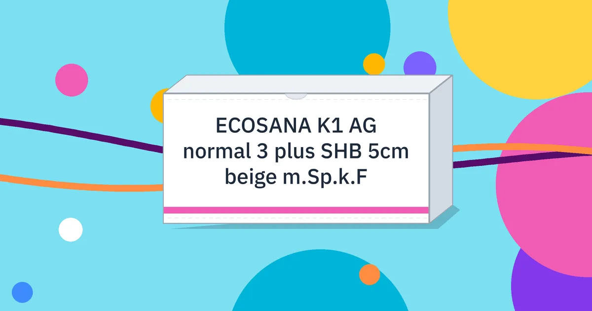 Symbolbild: Packung mit der Aufschrift ECOSANA K1 AG normal 3 plus SHB 5cm beige m.Sp.k.F (PZN 04727584) – Verfügbarkeit und Bezug in Apotheken in Frankfurt am Main