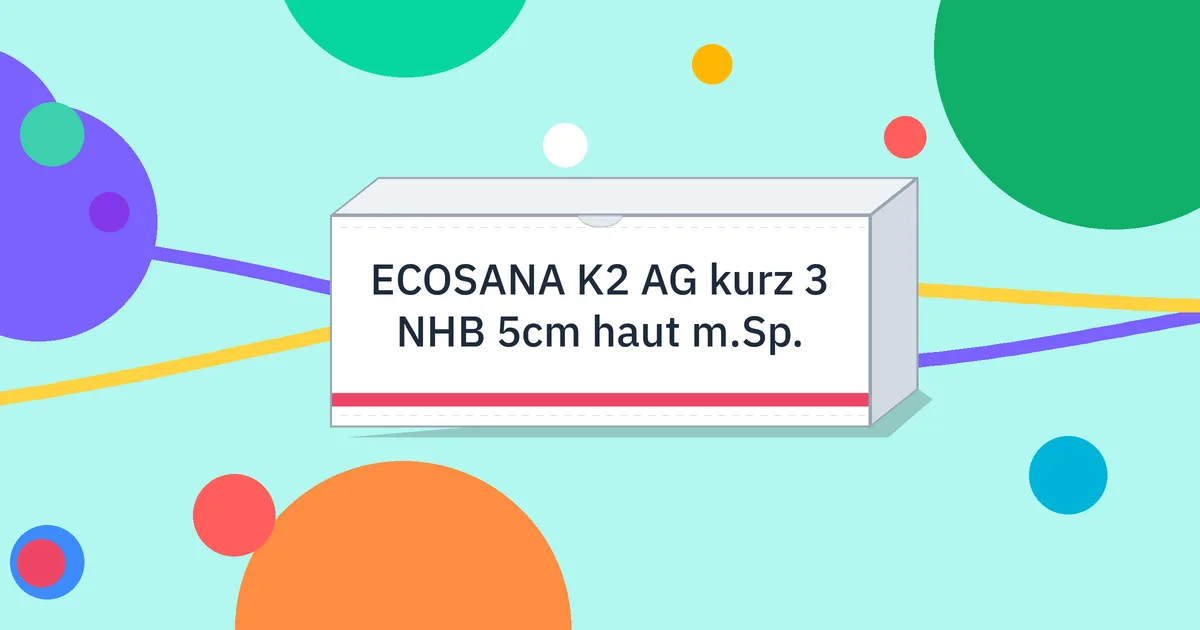Symbolbild: Packung mit der Aufschrift ECOSANA K2 AG kurz 3 NHB 5cm haut m.Sp. (PZN 01427864) – Verfügbarkeit und Bezug in Apotheken in Frankfurt am Main
