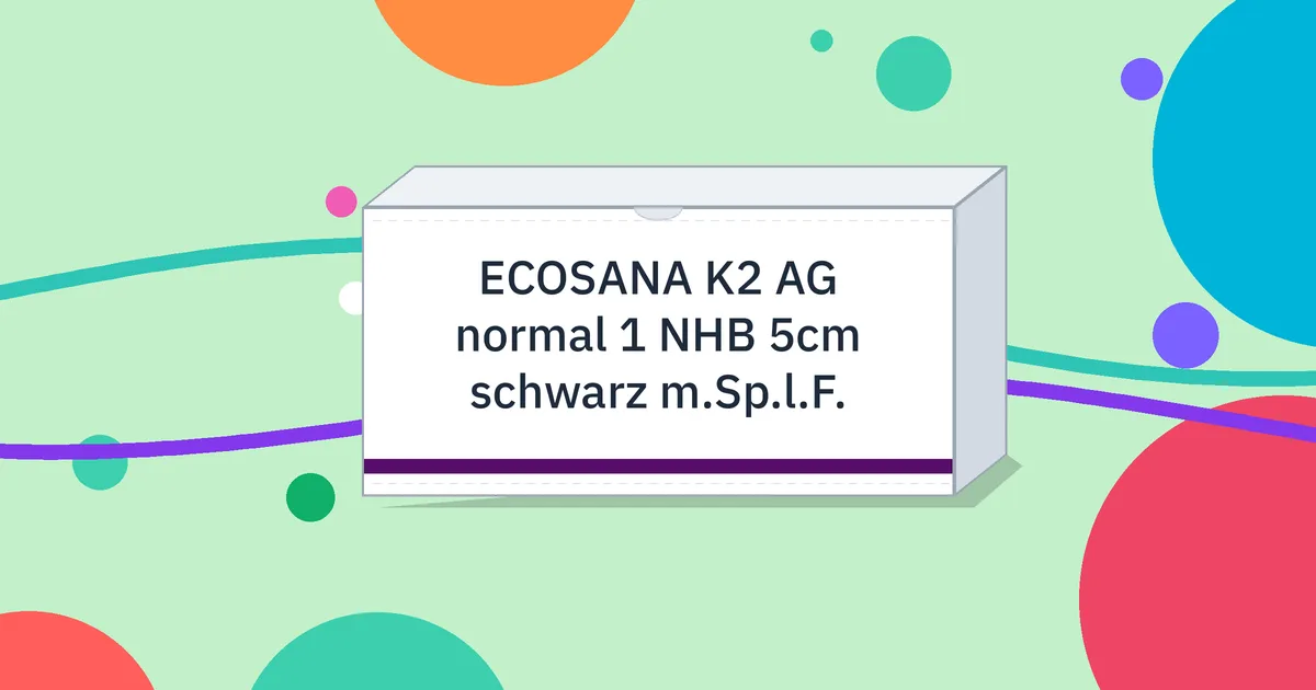 Symbolbild: Packung mit der Aufschrift ECOSANA K2 AG normal 1 NHB 5cm schwarz m.Sp.l.F. (PZN 10956604) – Verfügbarkeit und Bezug in Apotheken in Frankfurt am Main