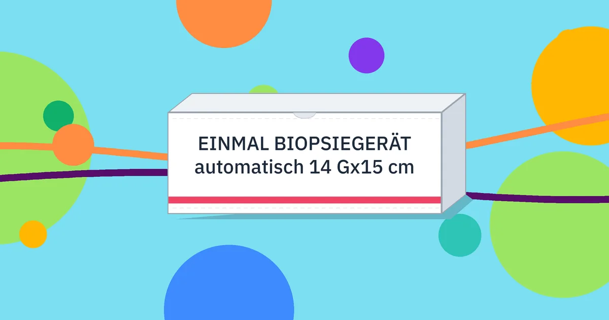 Symbolbild: Packung mit der Aufschrift EINMAL BIOPSIEGERÄT automatisch 14 Gx15 cm (PZN 14384205) – Verfügbarkeit und Bezug in Apotheken in Frankfurt am Main