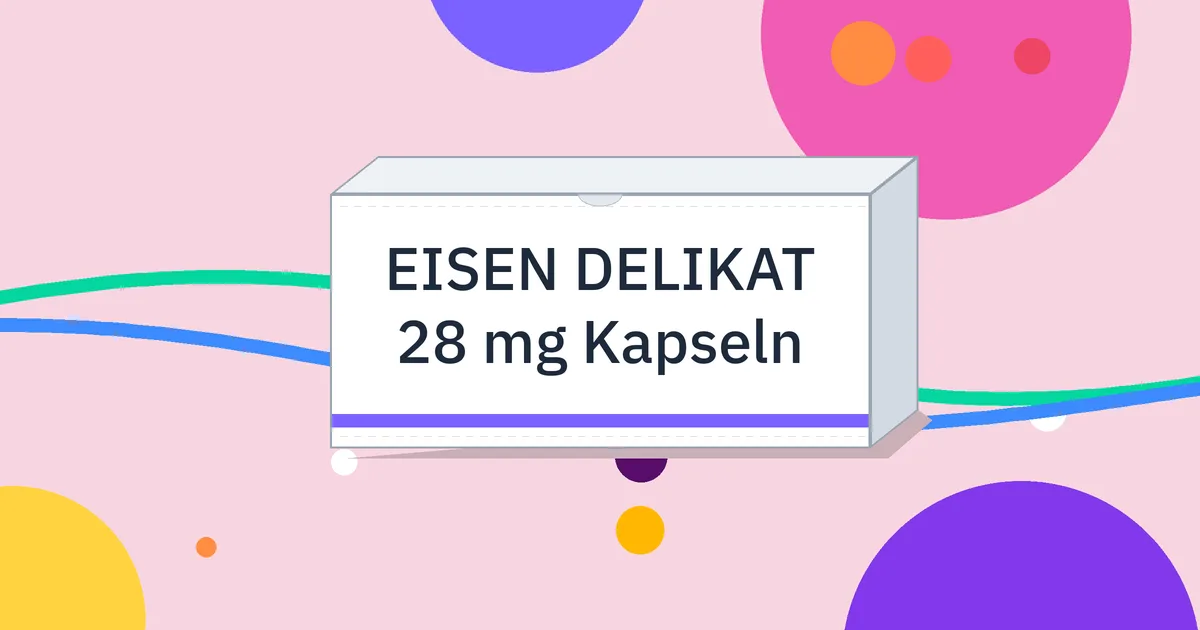 Symbolbild: Packung mit der Aufschrift EISEN DELIKAT 28 mg Kapseln (PZN 18225277) – Verfügbarkeit und Bezug in Apotheken in Frankfurt am Main