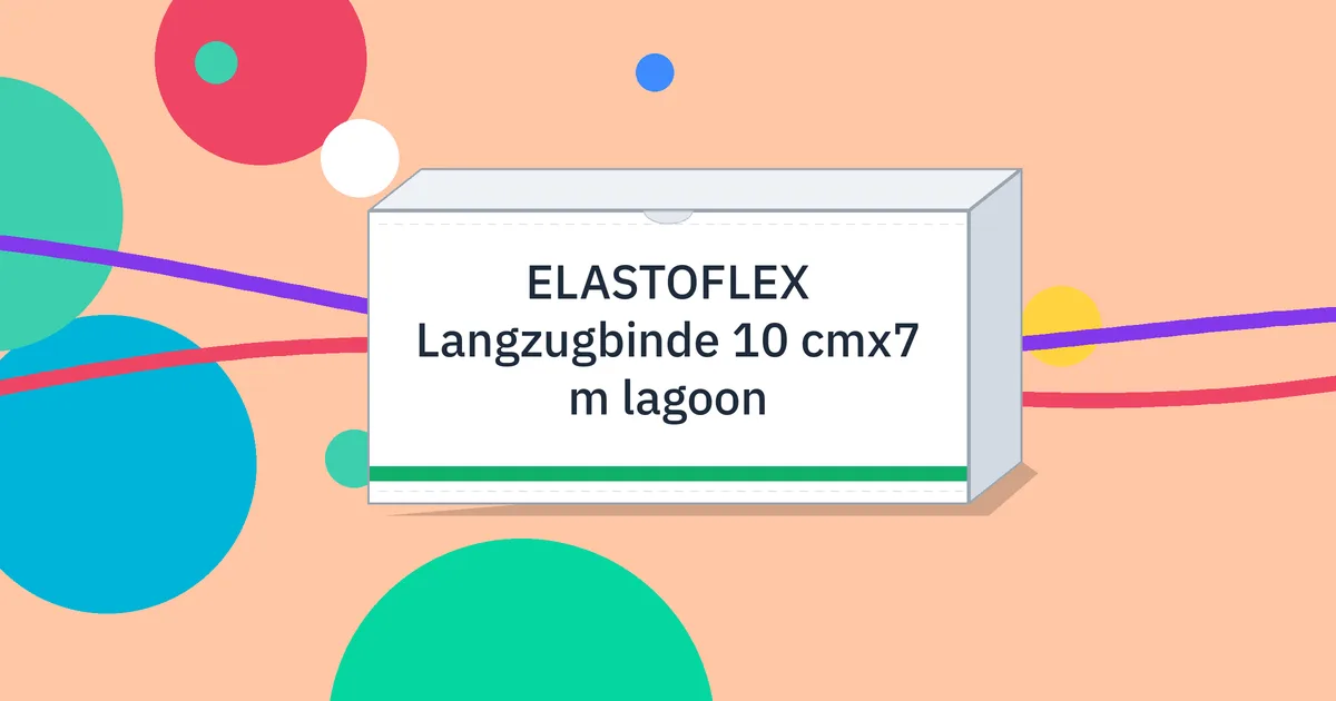 Symbolbild: Packung mit der Aufschrift ELASTOFLEX Langzugbinde 10 cmx7 m lagoon (PZN 12637228) – Verfügbarkeit und Bezug in Apotheken in Frankfurt am Main