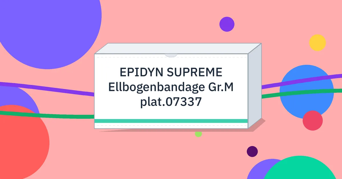Symbolbild: Packung mit der Aufschrift EPIDYN SUPREME Ellbogenbandage Gr.M plat.07337 (PZN 15200756) – Verfügbarkeit und Bezug in Apotheken in Frankfurt am Main