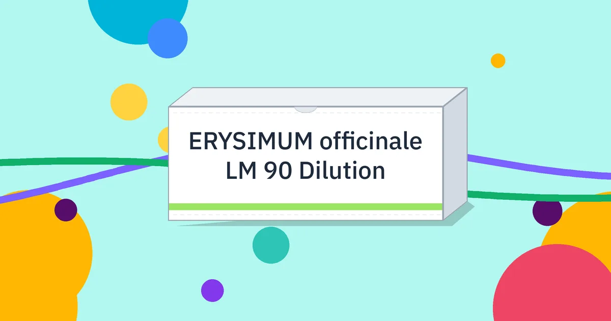 Symbolbild: Packung mit der Aufschrift ERYSIMUM officinale LM 90 Dilution (PZN 13479760) – Verfügbarkeit und Bezug in Apotheken in Frankfurt am Main