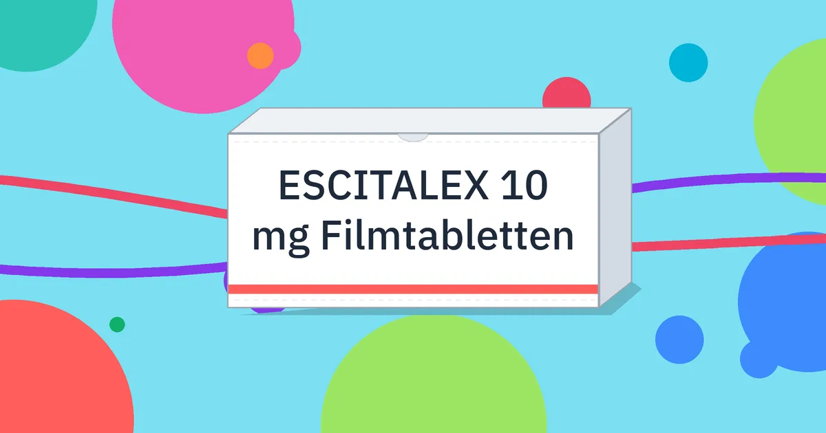 Symbolbild: Packung mit der Aufschrift ESCITALEX 10 mg Filmtabletten (PZN 10399813) – Verfügbarkeit und Bezug in Apotheken in Frankfurt am Main