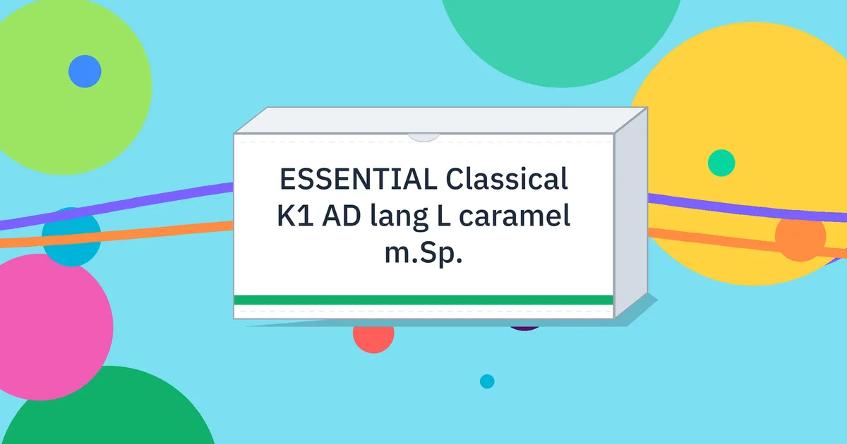 Symbolbild: Packung mit der Aufschrift ESSENTIAL Classical K1 AD lang L caramel m.Sp. (PZN 17008649) – Verfügbarkeit und Bezug in Apotheken in Frankfurt am Main