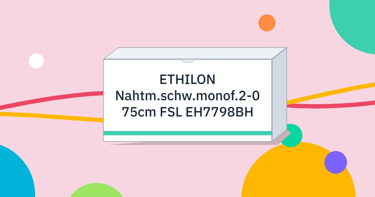 Symbolbild: Packung mit der Aufschrift ETHILON Nahtm.schw.monof.2-0 75cm FSL EH7798BH (PZN 18605270) – Verfügbarkeit und Bezug in Apotheken in Frankfurt am Main