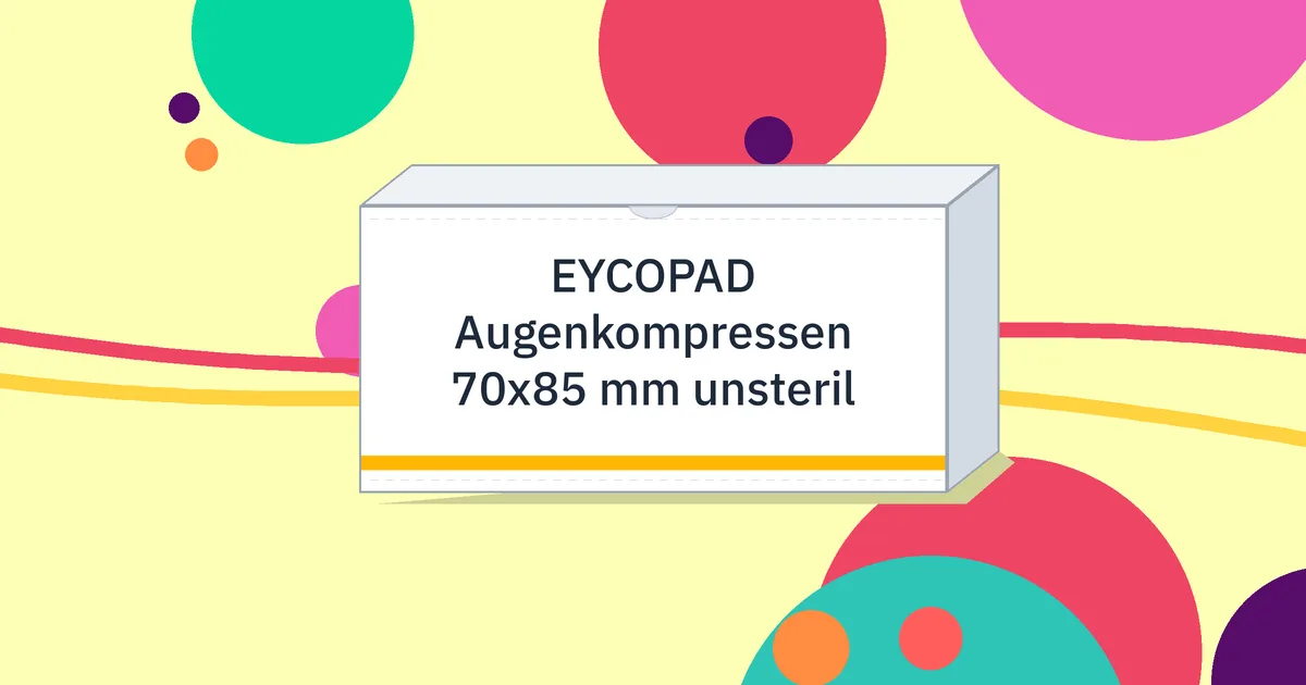 Symbolbild: Packung mit der Aufschrift EYCOPAD Augenkompressen 70x85 mm unsteril (PZN 12594080) – Verfügbarkeit und Bezug in Apotheken in Frankfurt am Main
