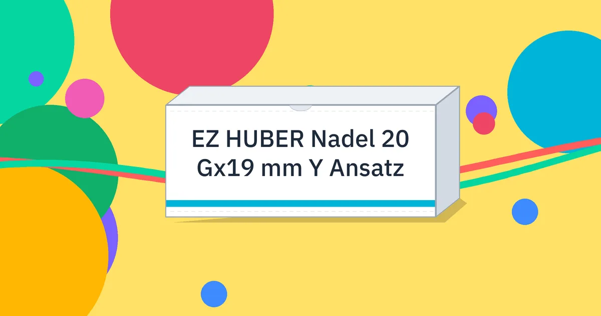Symbolbild: Packung mit der Aufschrift EZ HUBER Nadel 20 Gx19 mm Y Ansatz (PZN 05037019) – Verfügbarkeit und Bezug in Apotheken in Frankfurt am Main