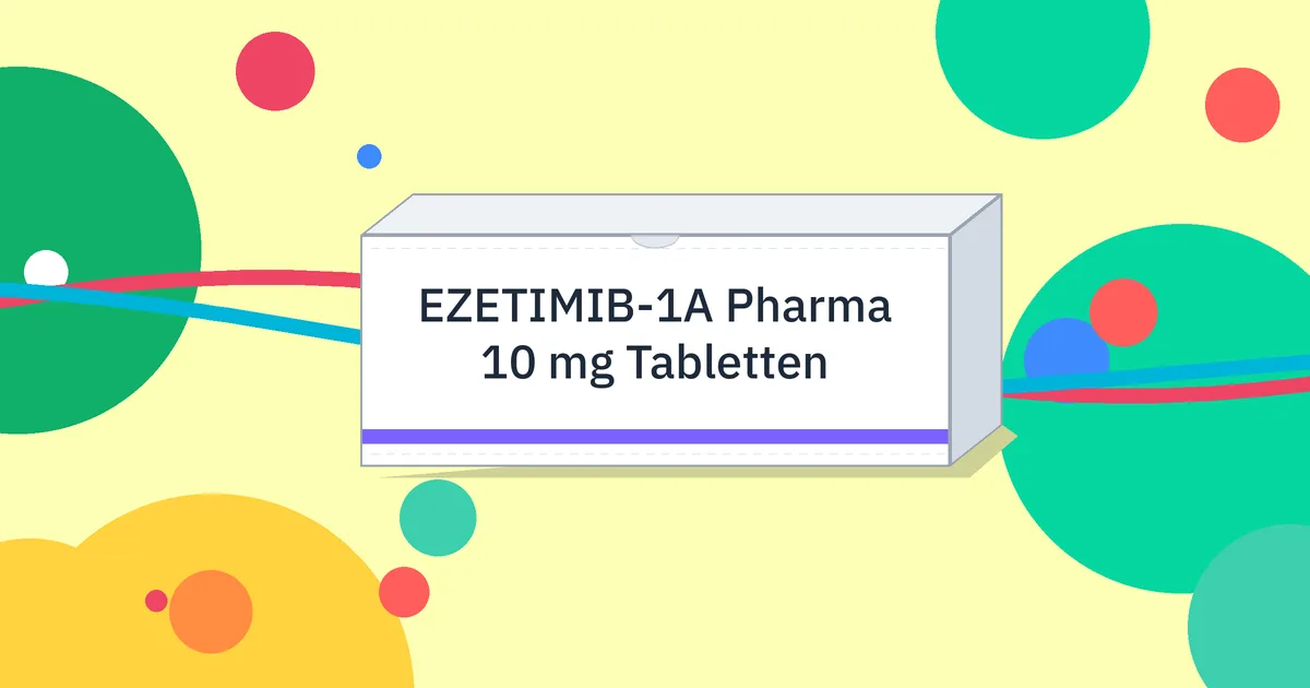 Symbolbild: Packung mit der Aufschrift EZETIMIB-1A Pharma 10 mg Tabletten (PZN 13828924) – Verfügbarkeit und Bezug in Apotheken in Frankfurt am Main