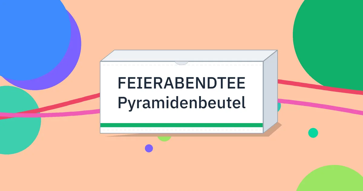 Symbolbild: Packung mit der Aufschrift FEIERABENDTEE Pyramidenbeutel (PZN 15382674) – Verfügbarkeit und Bezug in Apotheken in Frankfurt am Main
