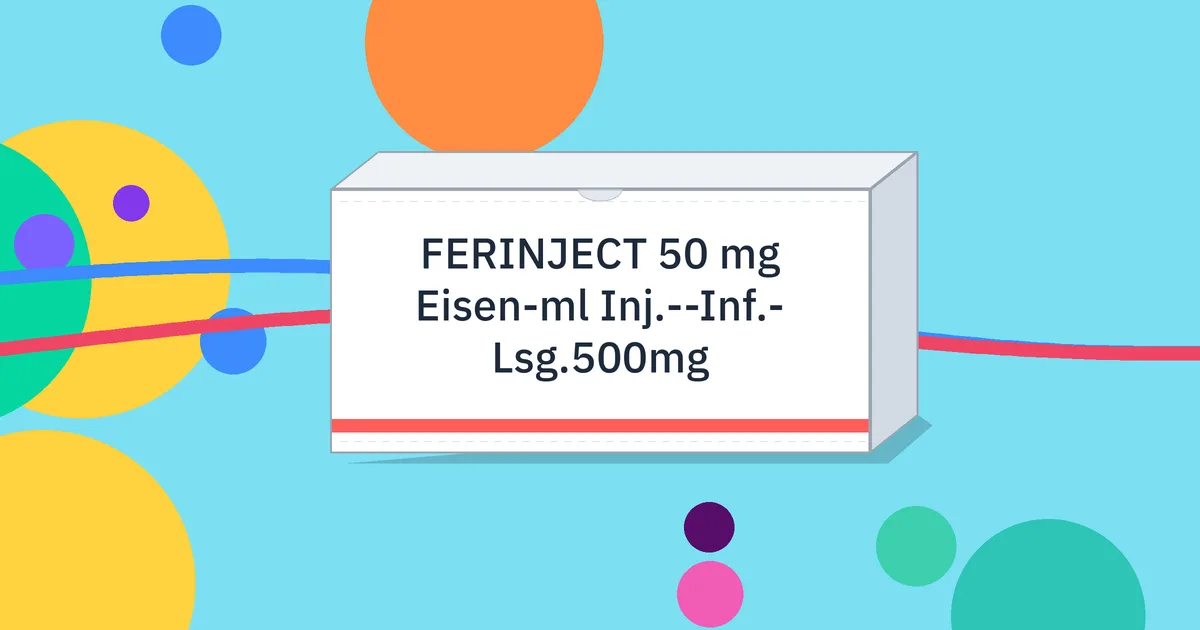 Symbolbild: Packung mit der Aufschrift FERINJECT 50 mg Eisen-ml Inj.--Inf.-Lsg.500mg (PZN 10030309) – Verfügbarkeit und Bezug in Apotheken in Frankfurt am Main