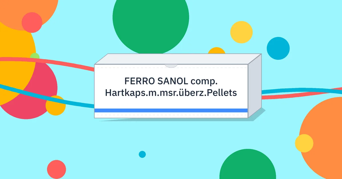 Symbolbild: Packung mit der Aufschrift FERRO SANOL comp. Hartkaps.m.msr.überz.Pellets (PZN 04869580) – Verfügbarkeit und Bezug in Apotheken in Frankfurt am Main