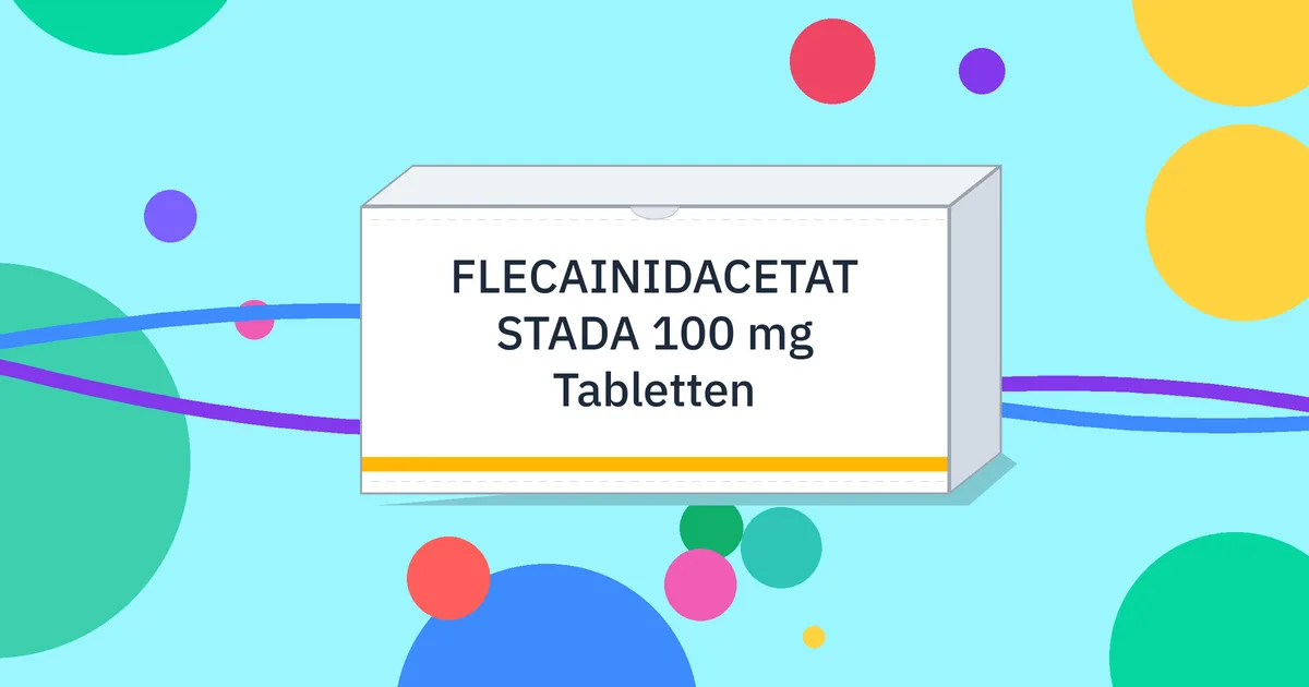 Symbolbild: Packung mit der Aufschrift FLECAINIDACETAT STADA 100 mg Tabletten (PZN 17848869) – Verfügbarkeit und Bezug in Apotheken in Frankfurt am Main