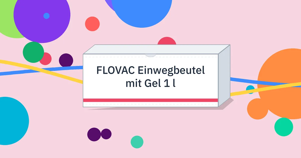 Symbolbild: Packung mit der Aufschrift FLOVAC Einwegbeutel mit Gel 1 l (PZN 13930002) – Verfügbarkeit und Bezug in Apotheken in Frankfurt am Main