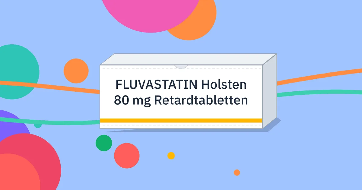 Symbolbild: Packung mit der Aufschrift FLUVASTATIN Holsten 80 mg Retardtabletten (PZN 16121160) – Verfügbarkeit und Bezug in Apotheken in Frankfurt am Main