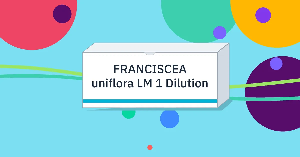 Symbolbild: Packung mit der Aufschrift FRANCISCEA uniflora LM 1 Dilution (PZN 13490968) – Verfügbarkeit und Bezug in Apotheken in Frankfurt am Main