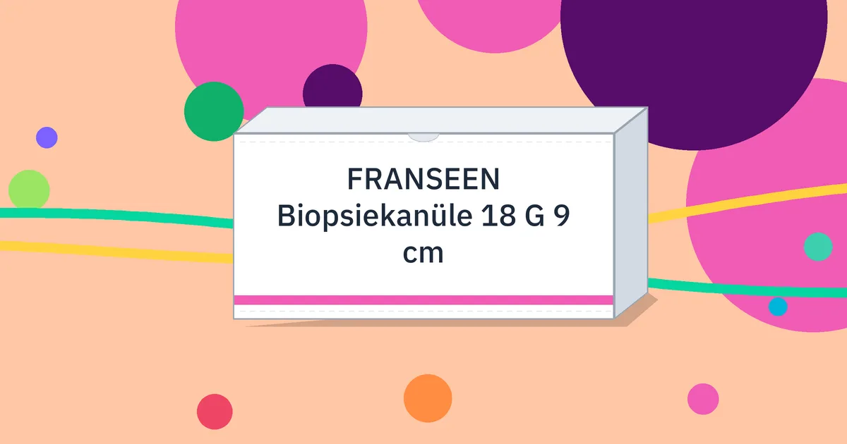 Symbolbild: Packung mit der Aufschrift FRANSEEN Biopsiekanüle 18 G 9 cm (PZN 04504602) – Verfügbarkeit und Bezug in Apotheken in Frankfurt am Main