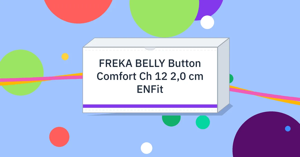 Symbolbild: Packung mit der Aufschrift FREKA BELLY Button Comfort Ch 12 2,0 cm ENFit (PZN 11481876) – Verfügbarkeit und Bezug in Apotheken in Frankfurt am Main
