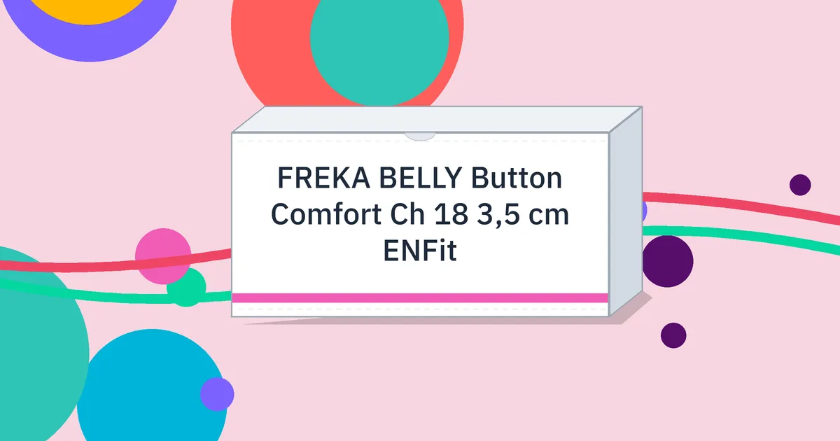Symbolbild: Packung mit der Aufschrift FREKA BELLY Button Comfort Ch 18 3,5 cm ENFit (PZN 11481528) – Verfügbarkeit und Bezug in Apotheken in Frankfurt am Main